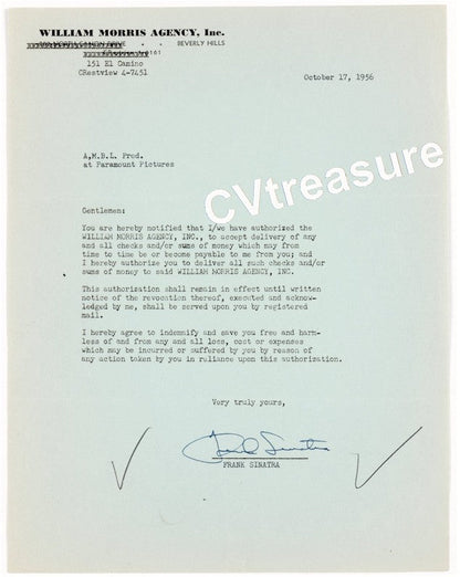 Rare Historical Autograph FRANK SINATRA SIgned Autographed William Mor ...